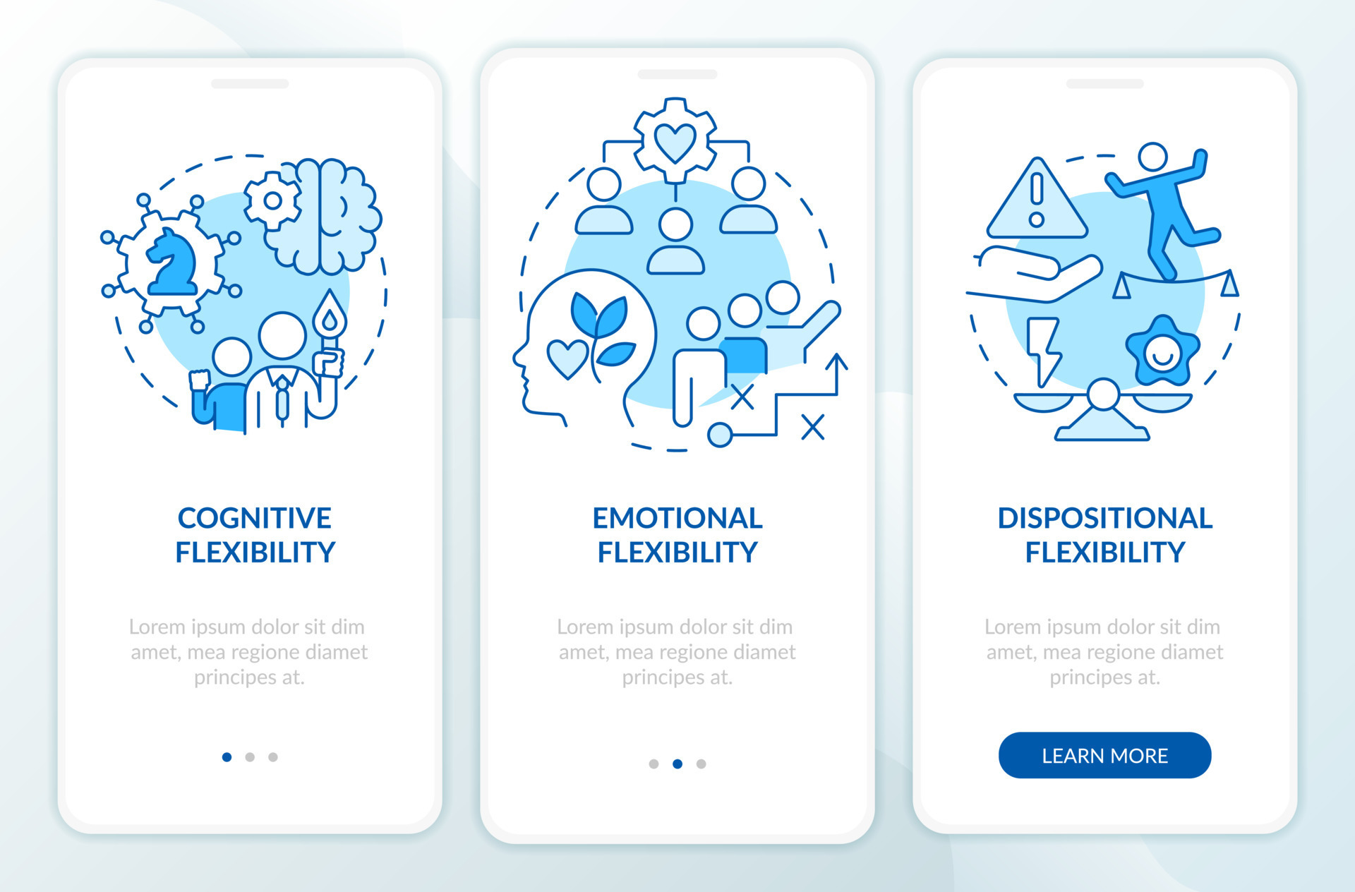 Leader Flexible Types Blue Onboarding Mobile App Screen Adaptability