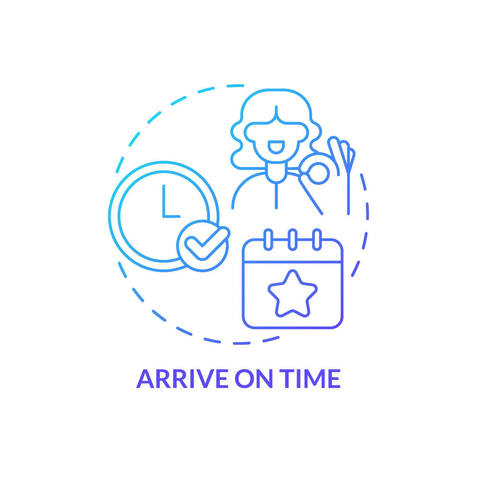 Arrive On Time Blue Gradient Concept Icon Punctuality Common Business Event Etiquette Rule