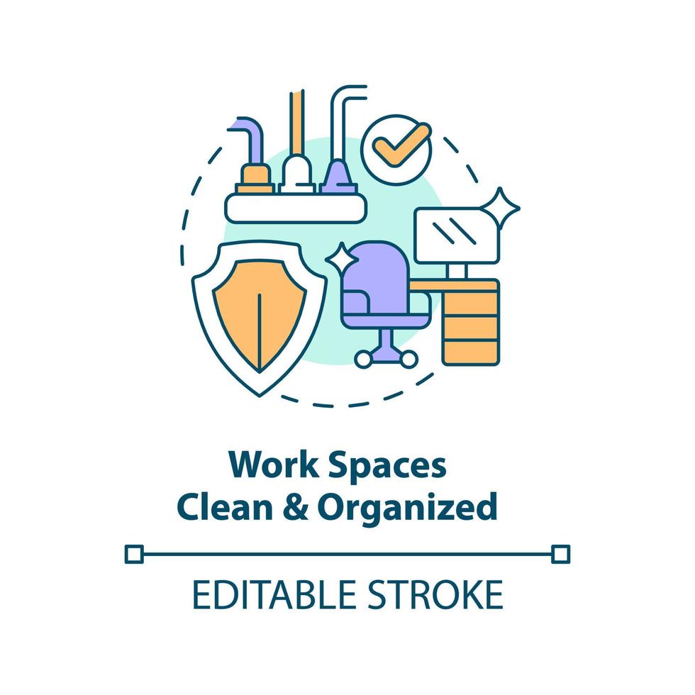 Clean and organized work spaces concept icon. Avoiding occupational ...