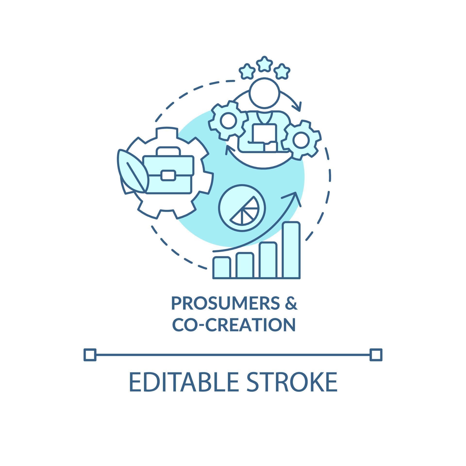 Prosumers and co-creation turquoise concept icon. Green business model abstract idea thin line ...