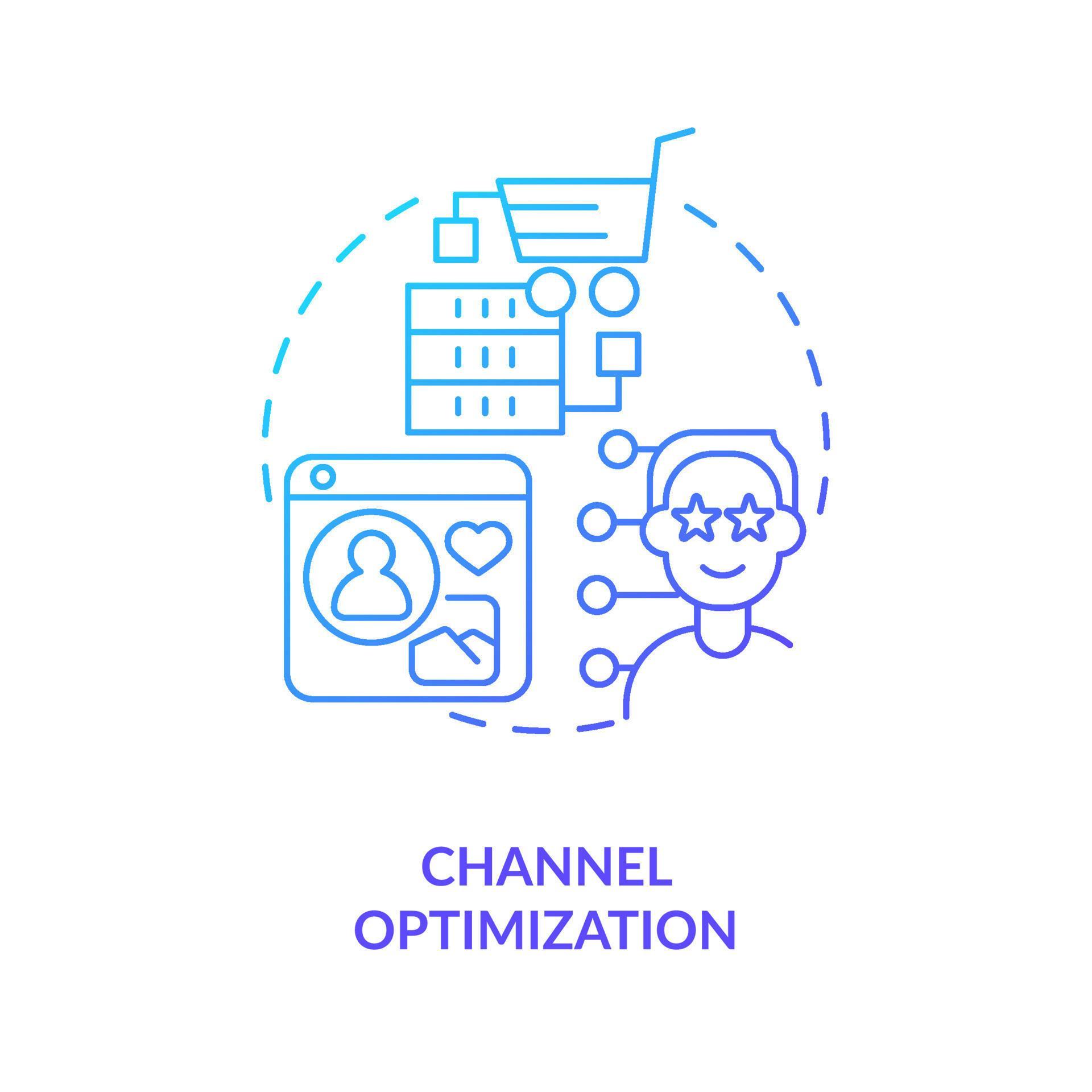 Channel optimization blue gradient concept icon. Business digitization. Data science in ...