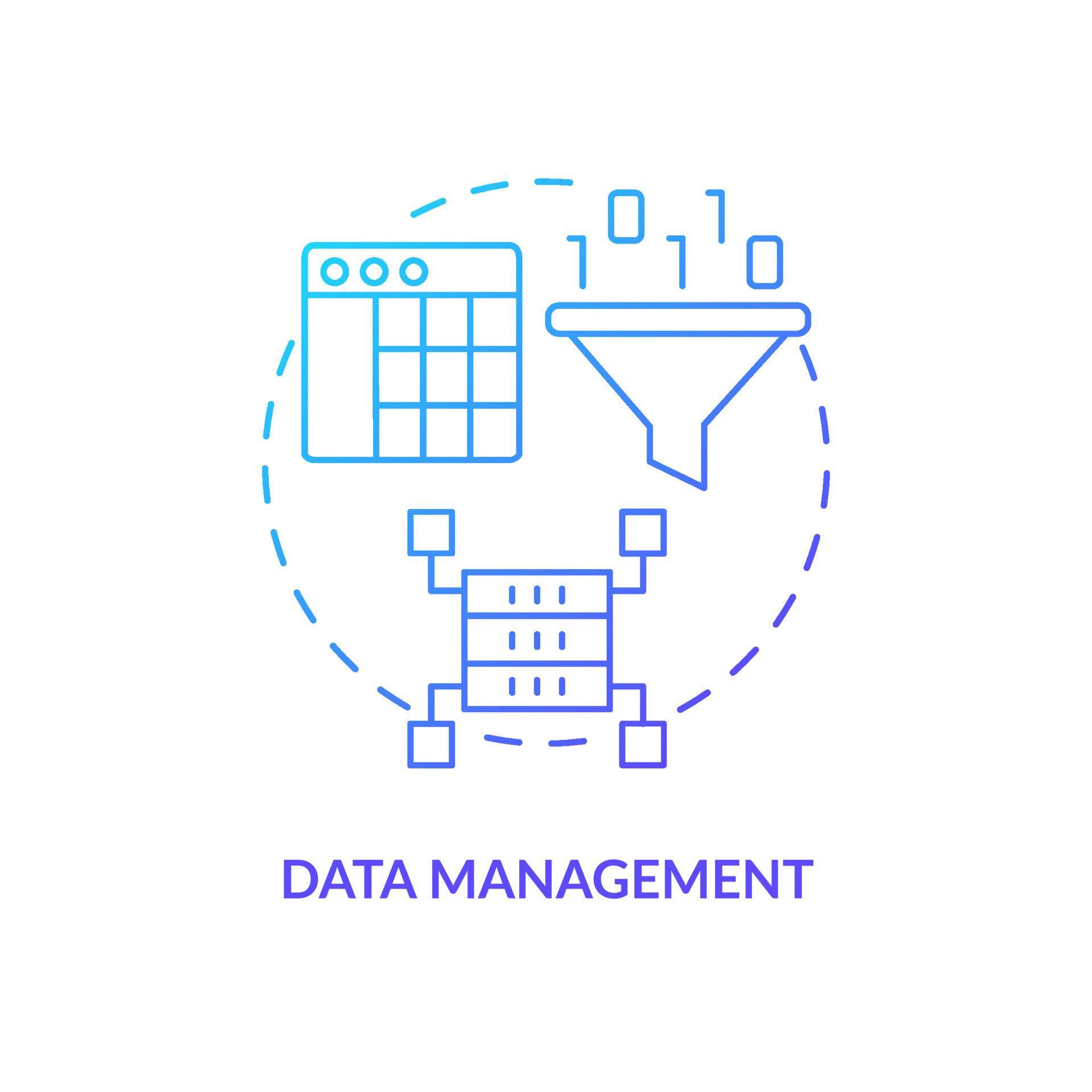 Data management blue gradient concept icon. Digital service improving ...