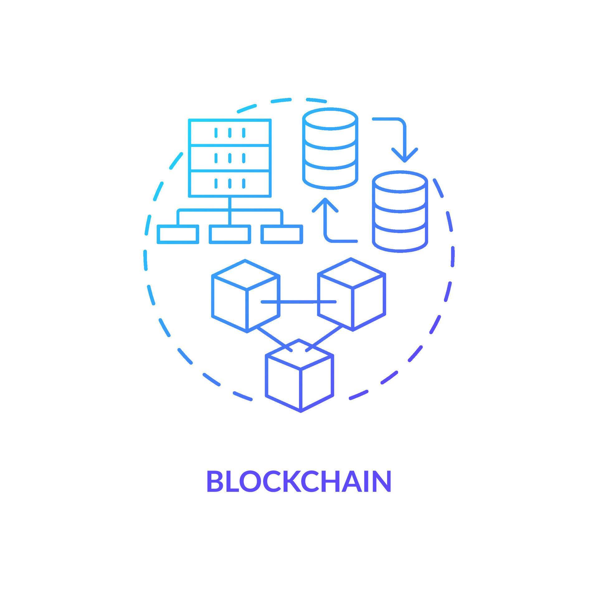 Blockchain blue gradient concept icon. Digital information organization ...
