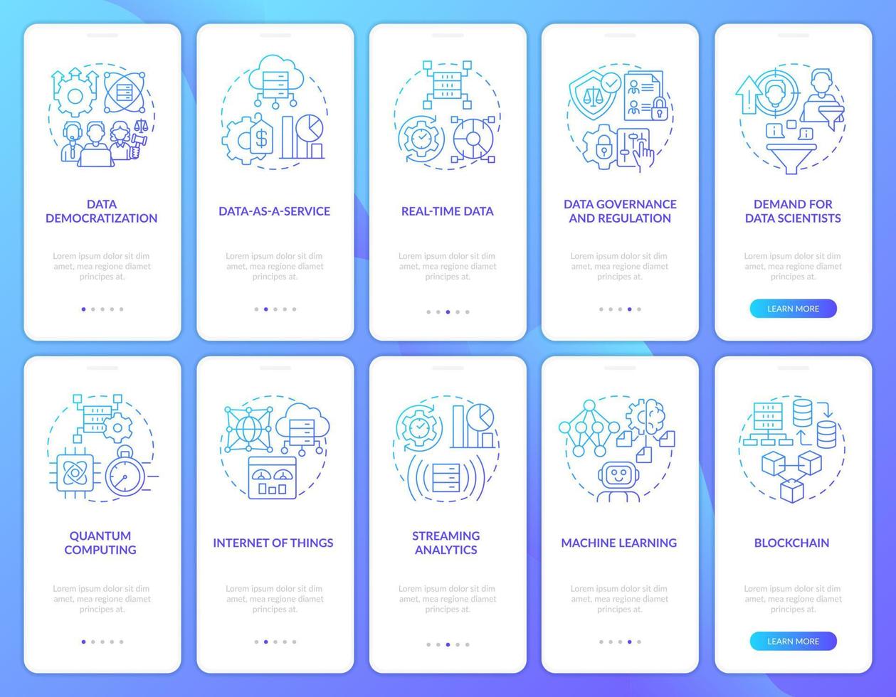 Data Science Technology Trends Blue Gradient Onboarding Mobile App Screens Set Walkthrough 5