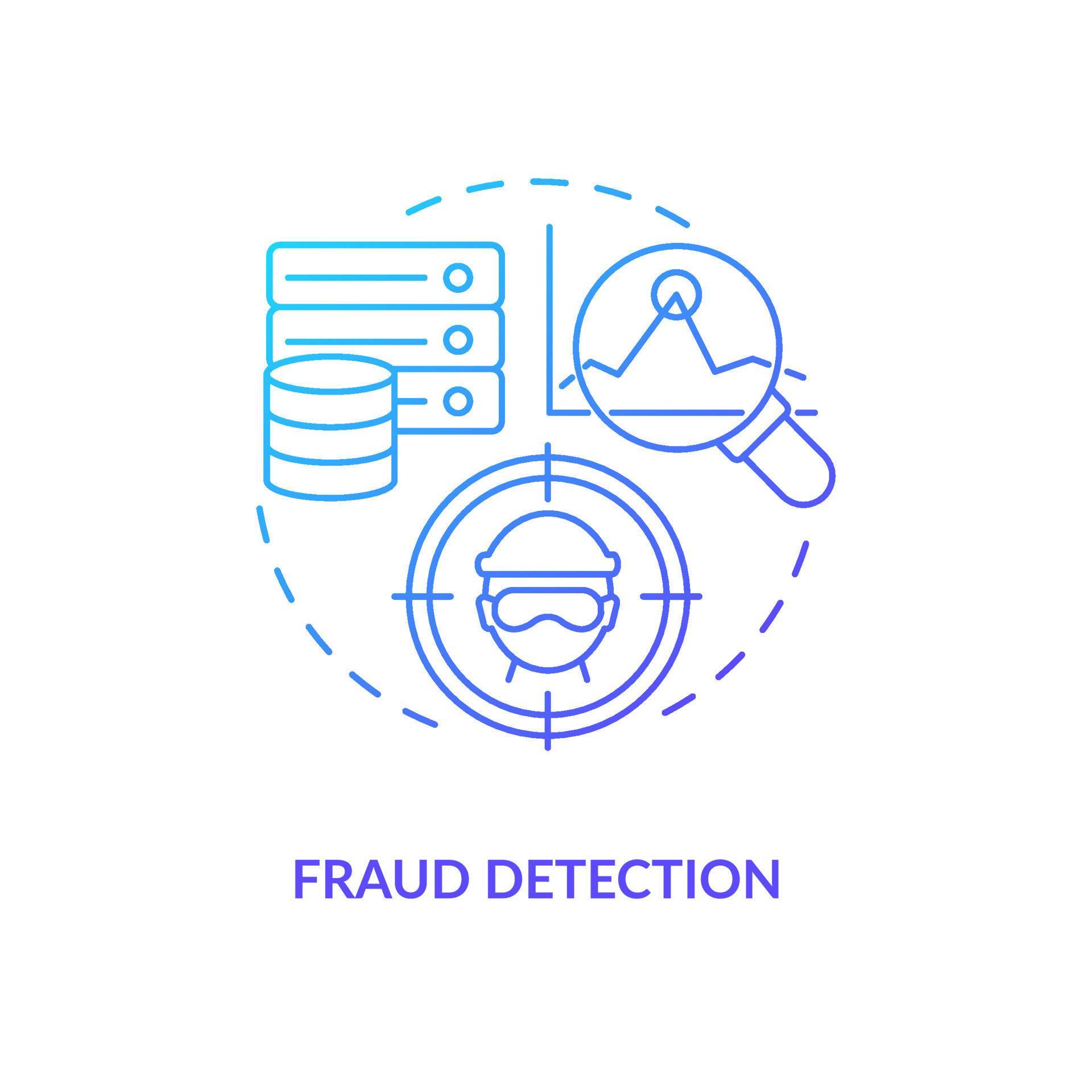 Fraud detection blue gradient concept icon. Firewall software. AI and ... Fraud detection blue gradient concept icon. Firewall software. AI and ...