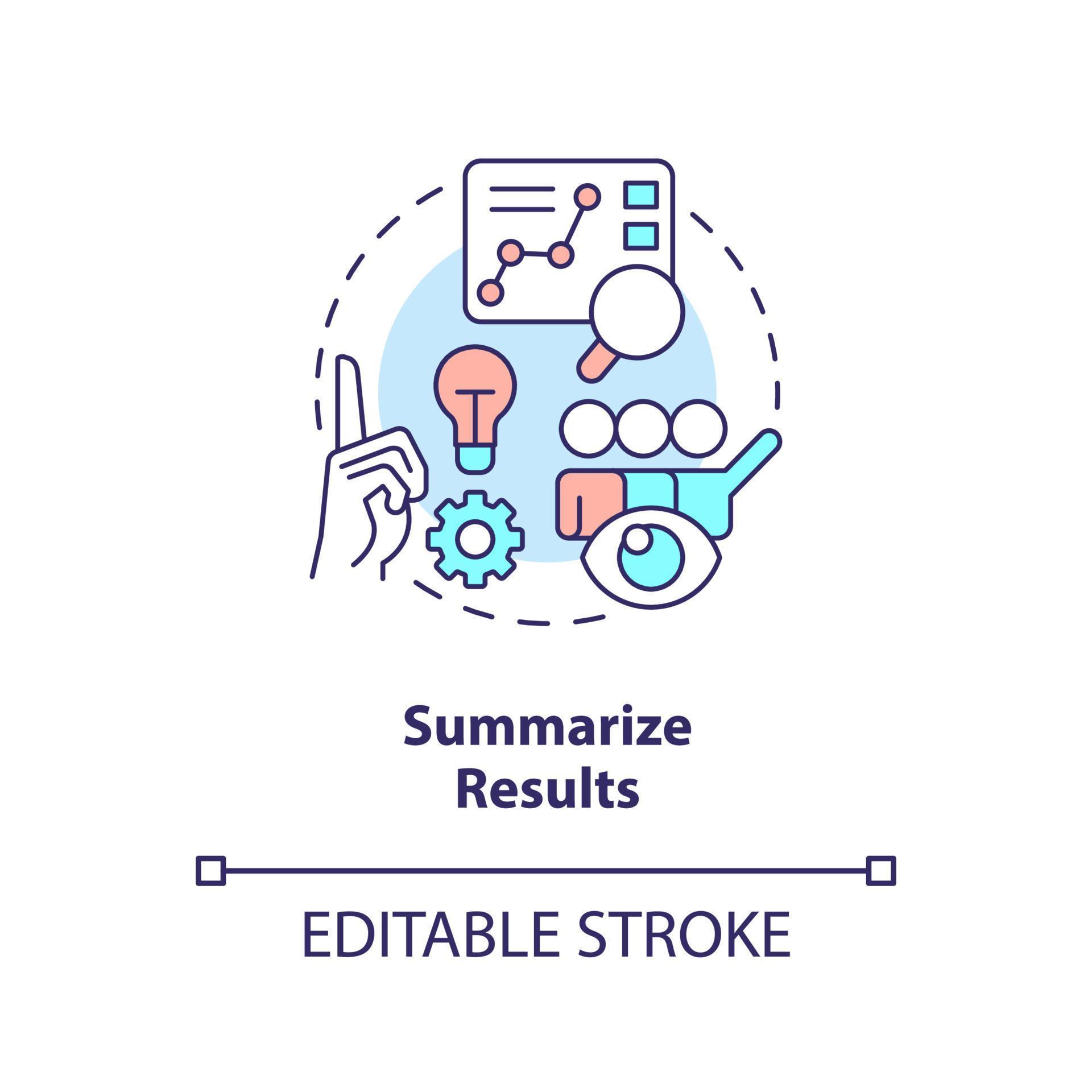 Summarize results concept icon. Make conclusion. Sum up and analyze ... Summarize results concept icon. Make conclusion. Sum up and analyze ...