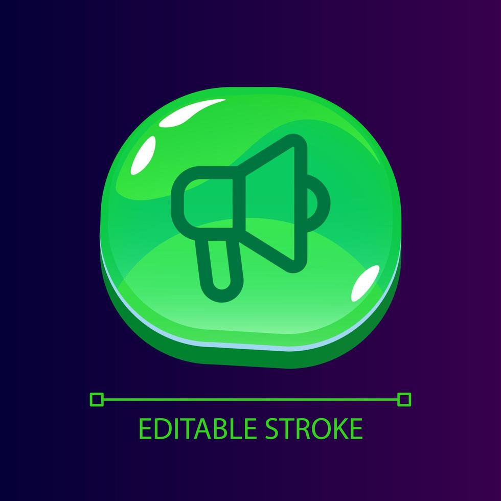 Loudspeaker glossy ui button with linear icon. Event announcement. Online promotion. Isolated ...