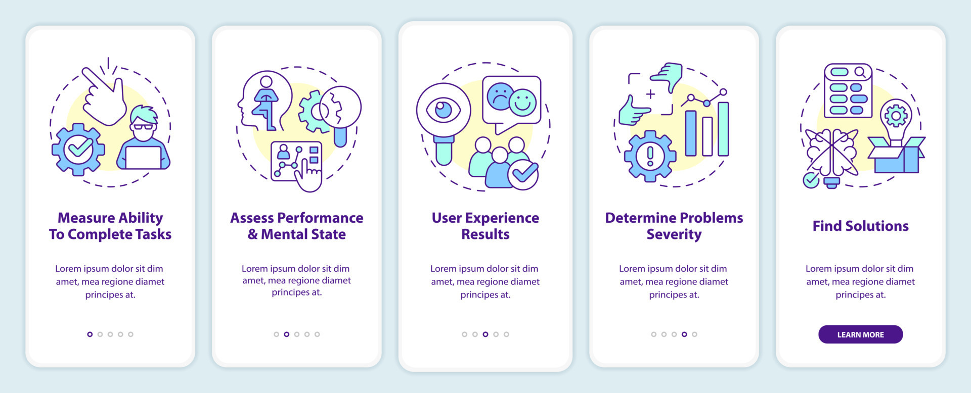 Usability Test Goals Onboarding Mobile App Screen Improve Product Walkthrough 5 Steps Editable