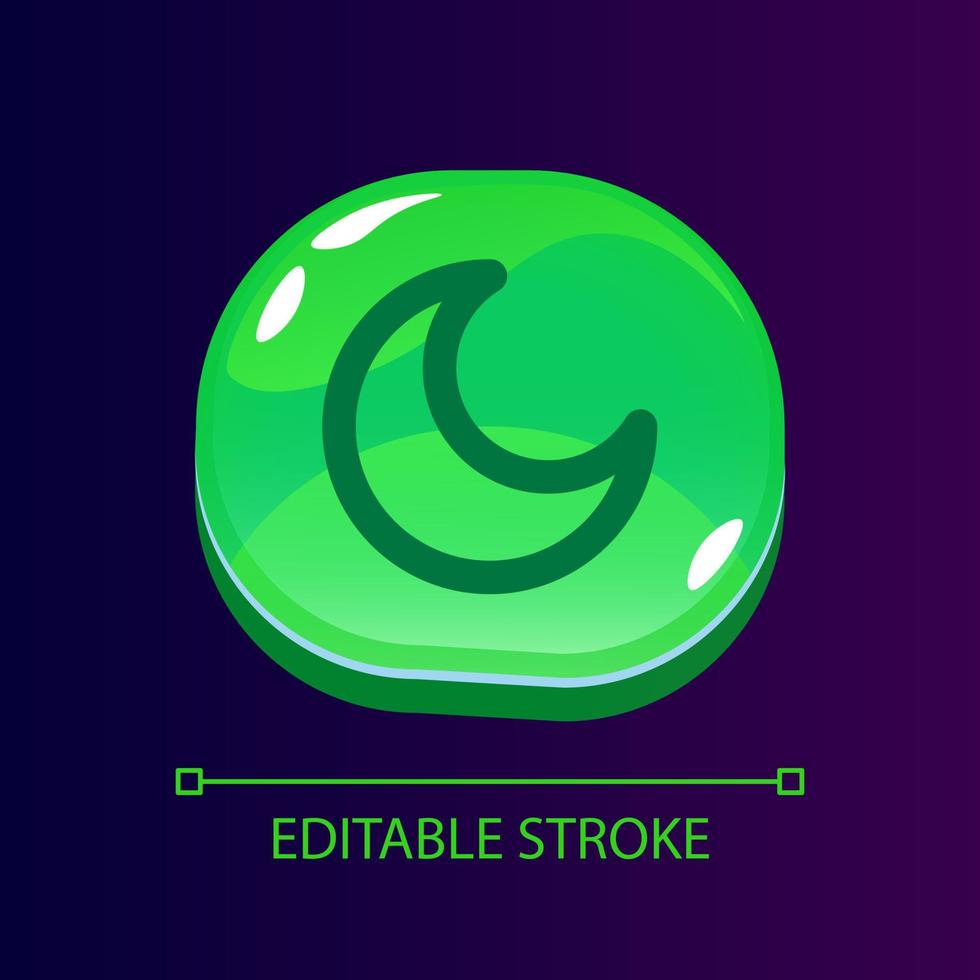 Night mode glossy ui button with linear icon. Turn on dark theme. Screen decor. Isolated user ...