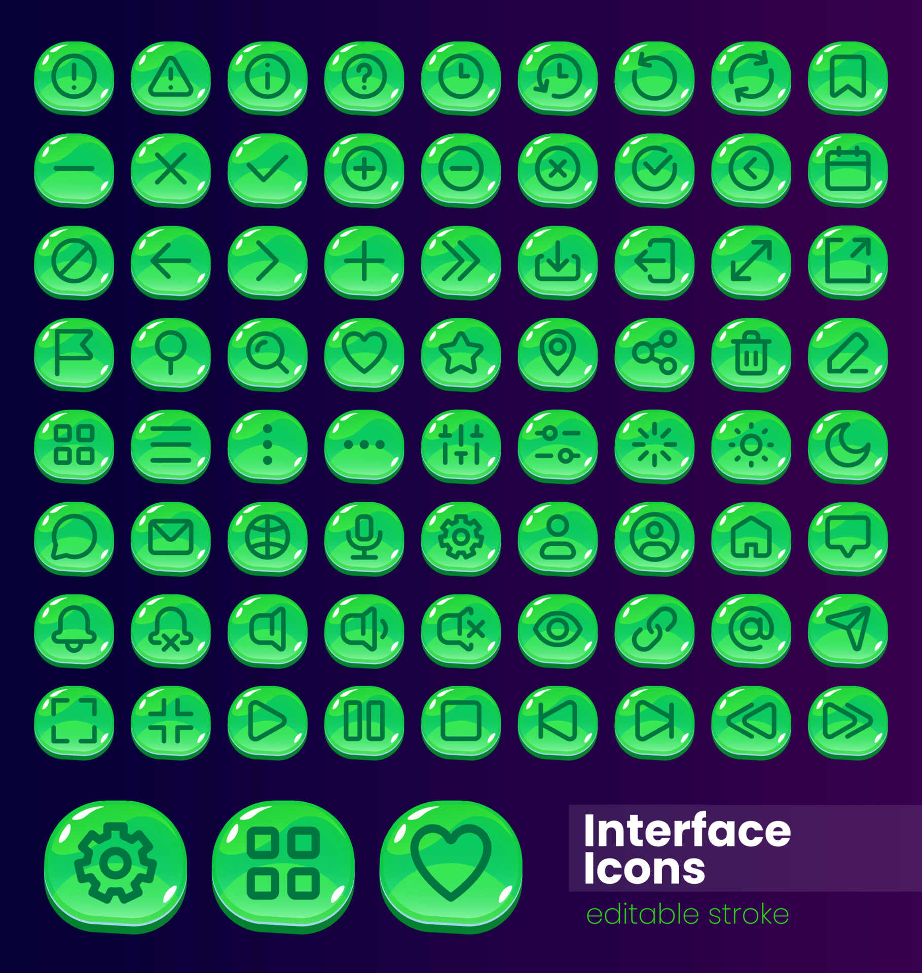 Website Building Glossy Ui Button With Linear Icon Big Set Digital Technology Isolated User