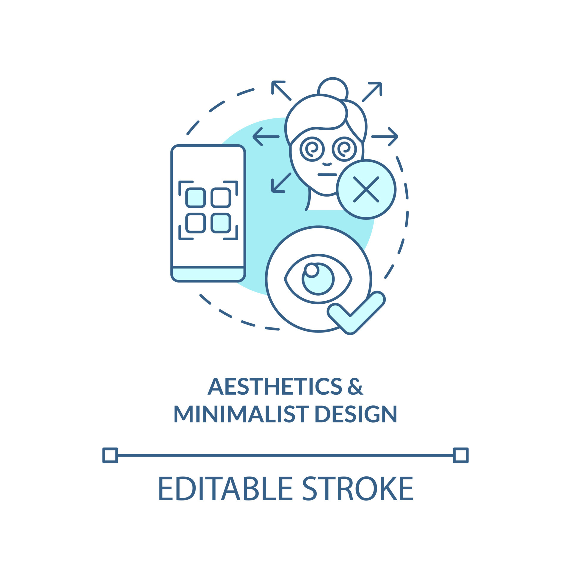 Aesthetics and minimalist design turquoise concept icon. App usability. UX rule abstract idea ...