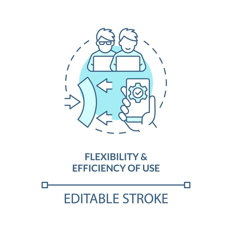 Flexibility and efficiency of use turquoise concept icon. UX design ...