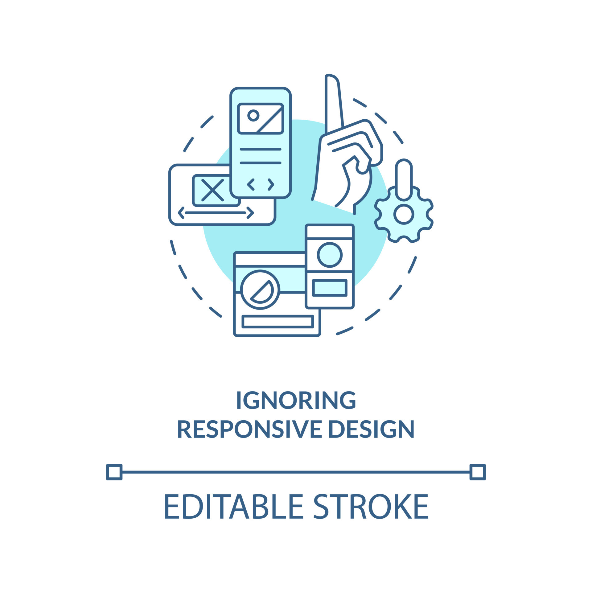 Ignoring responsive design turquoise concept icon. UX UI designer fail ... Ignoring responsive design turquoise concept icon. UX UI designer fail ...