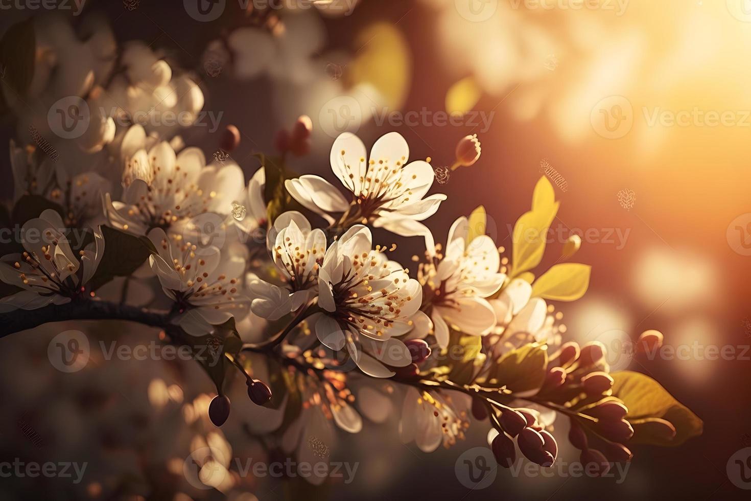 Spring blossom background. Nature scene with blooming tree and sun ...