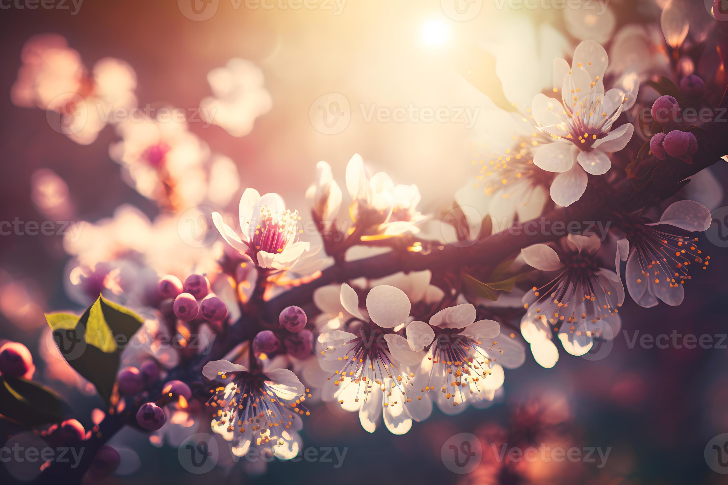 Spring blossom background. Nature scene with blooming tree and sun ...