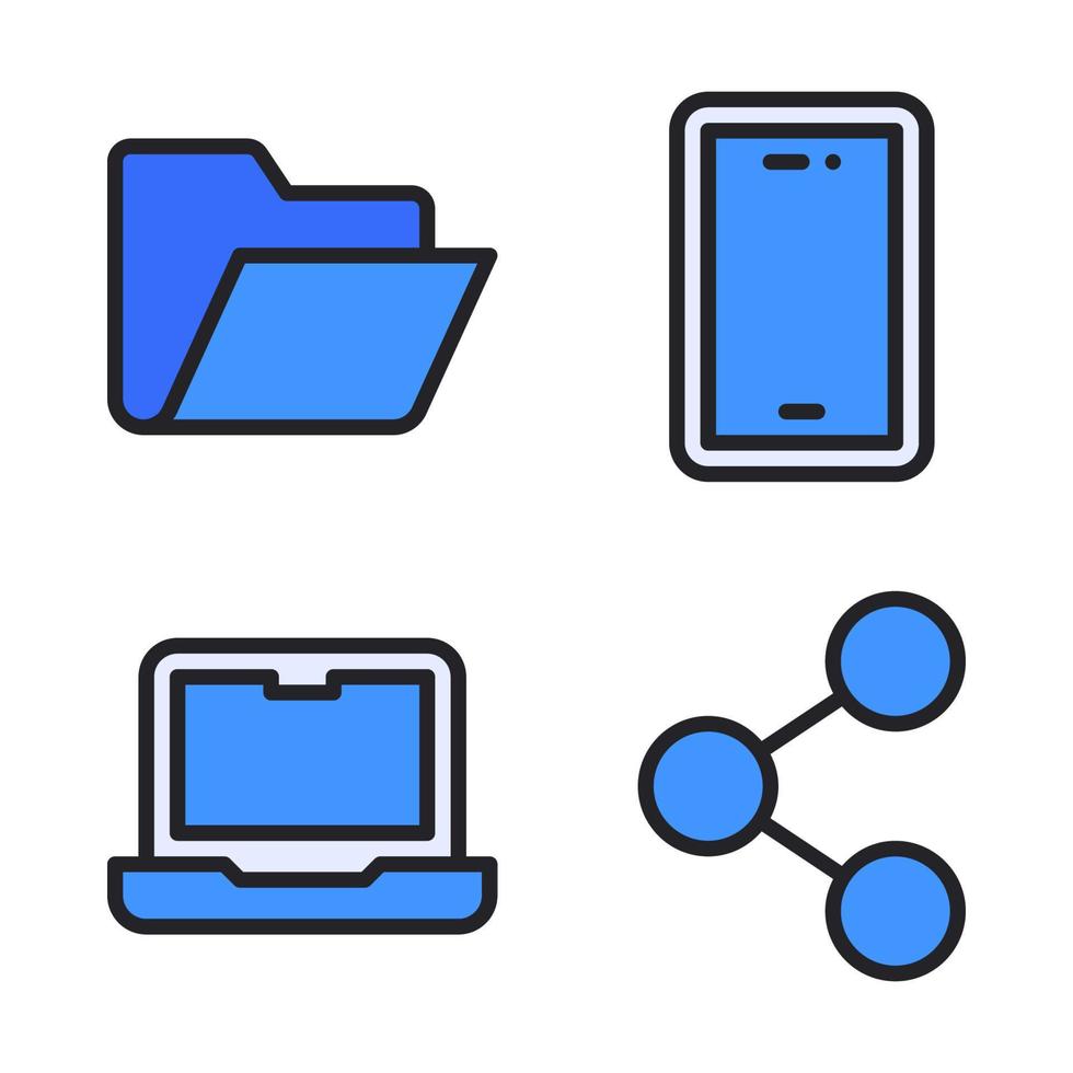 User Interface icons set. Open folder, smartphone, laptop, share ...