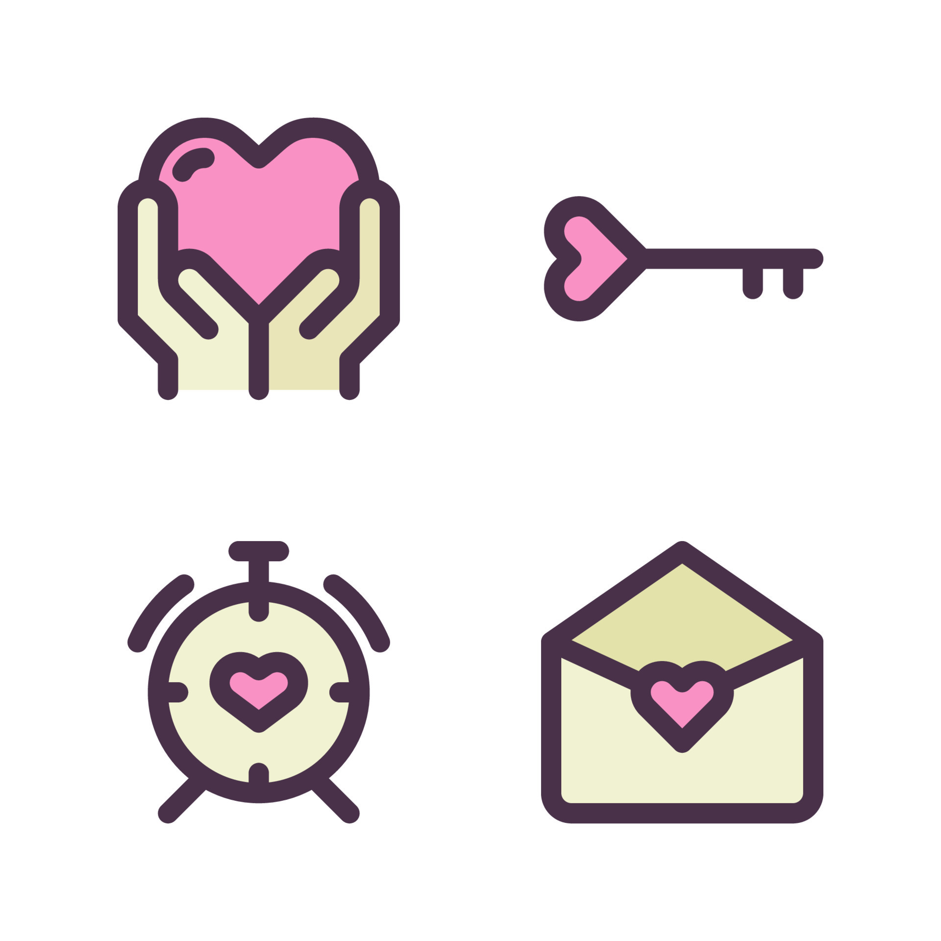 Romance icons set. give love, key, alarm, letter. Perfect for website mobile app, app icons ...