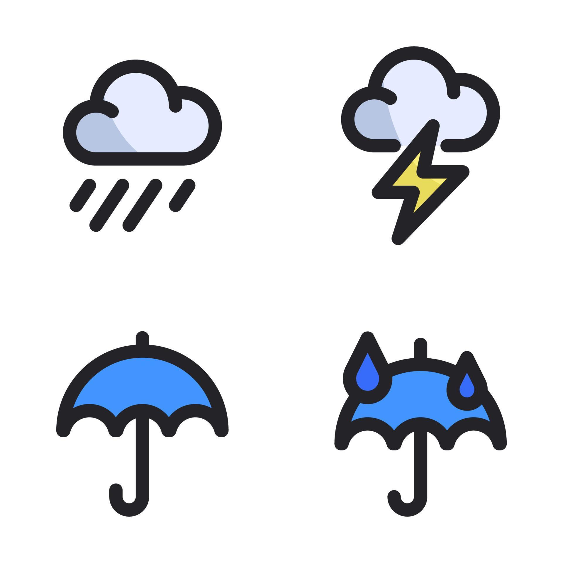 Weather icons set. rainy, thunder, umbrella, rain. Perfect for website ...