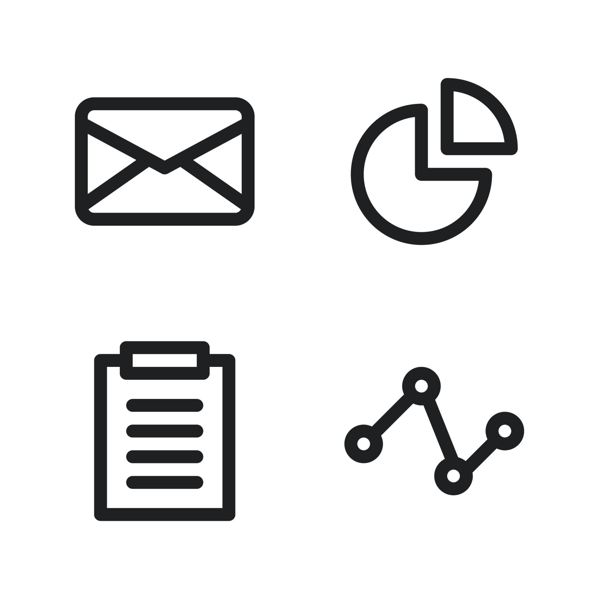 Business Management icons set. Email, pie diagram, clipboard, network ...