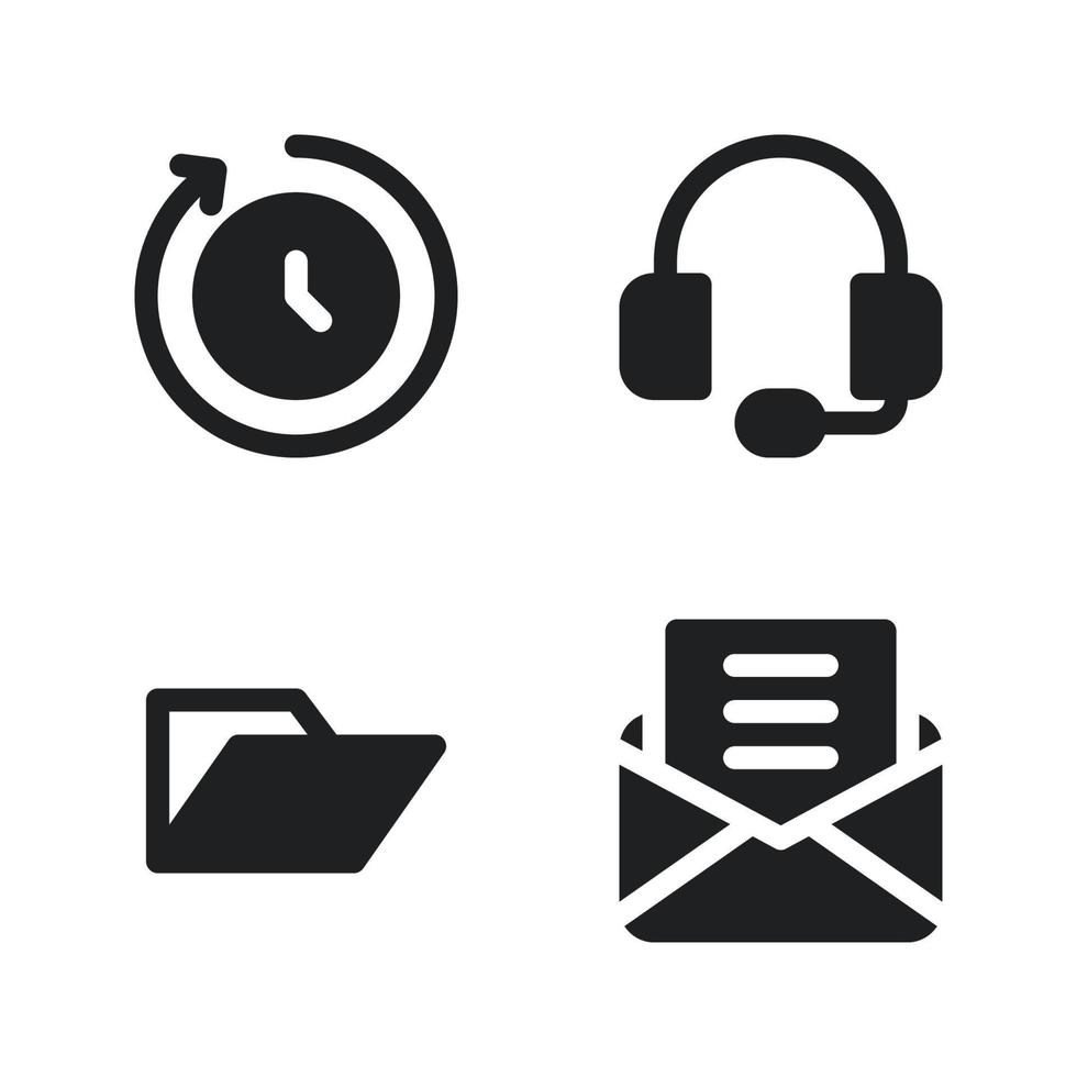 Business Management Icons Set Time Headphone Open Folder Email Perfect For Website Mobile