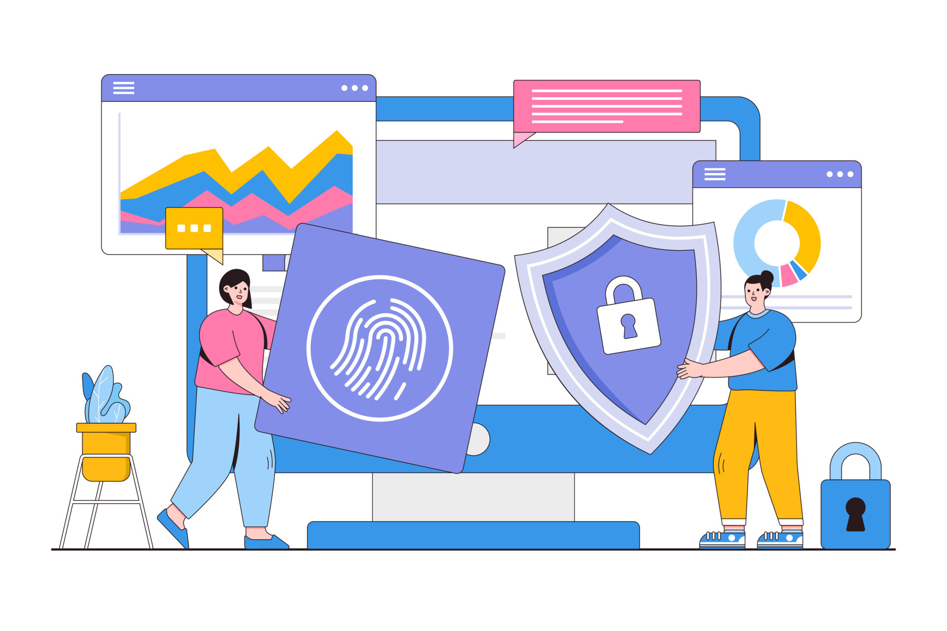 Cyber Security Vector Illustration Concept With Characters Data Security Protected Access