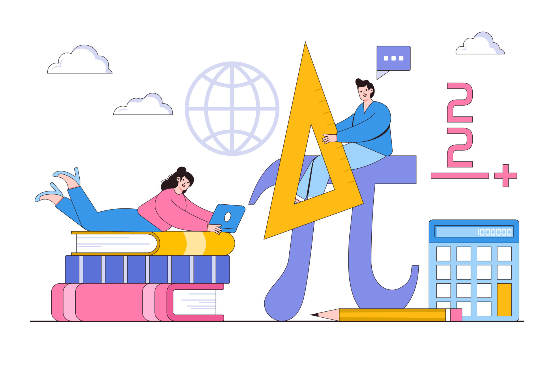 Math science concept with characters. People gaining education. Outline ...