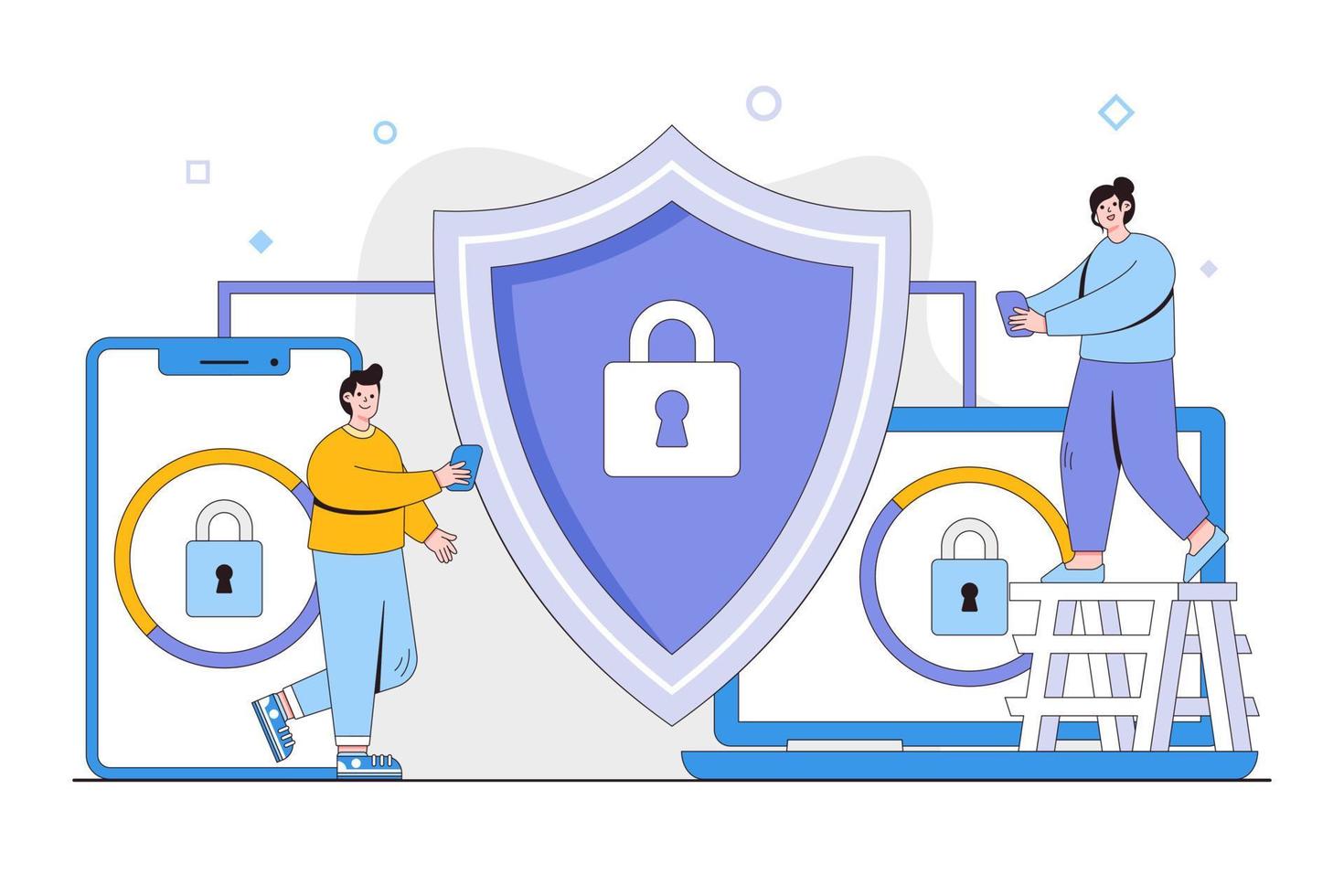 Cyber Security Vector Illustration Concept With Characters Data