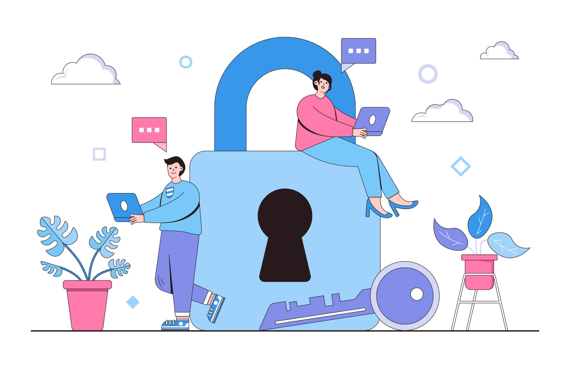 Cyber Security Vector Illustration Concept With Characters Data Security Protected Access