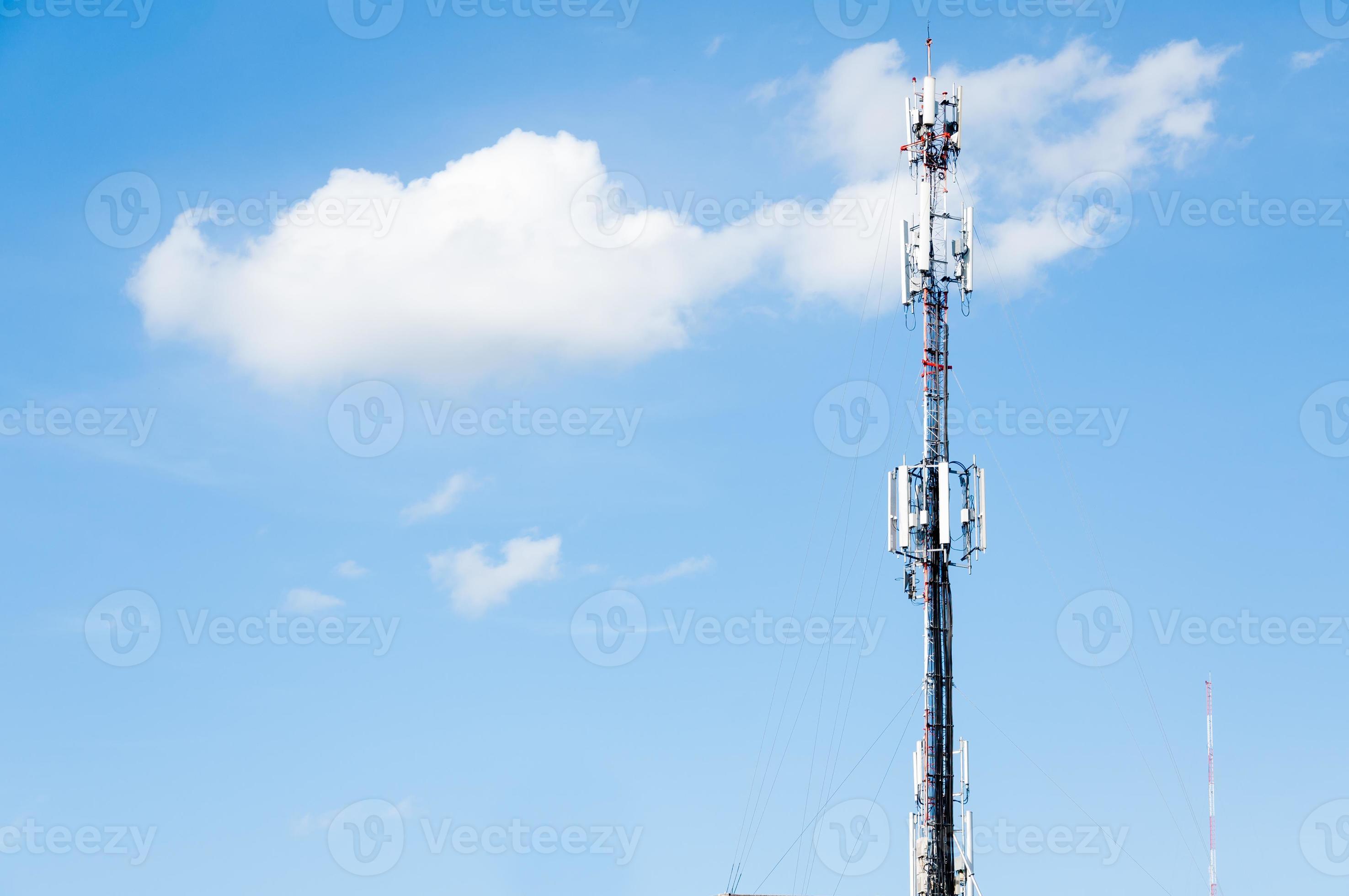 Radio transmitters,Cell phone antenna and communication towers with blue sky background 20117880 ...