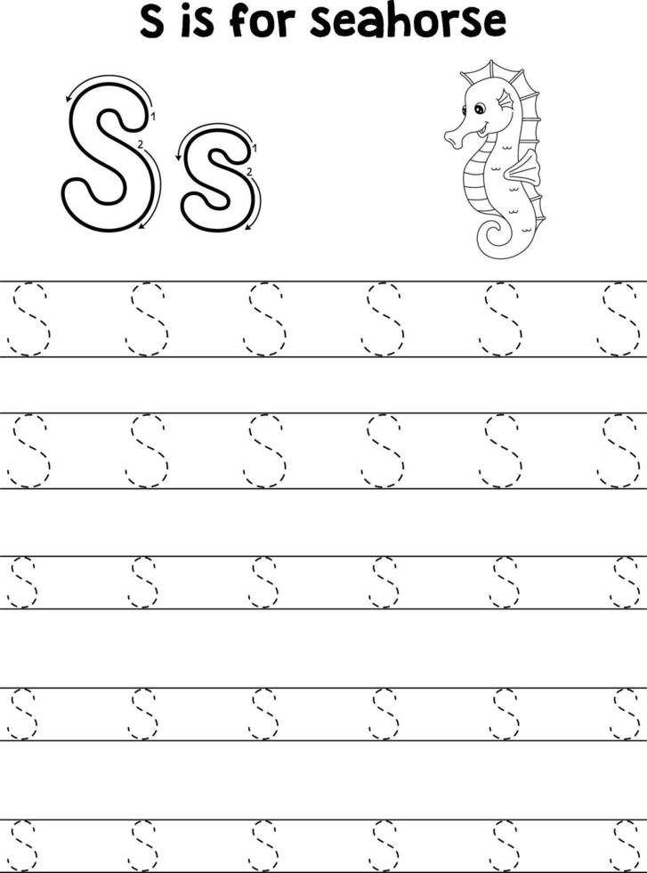 Seahorse Animal Tracing Letter ABC Coloring Page S 20119192 Vector Art ...