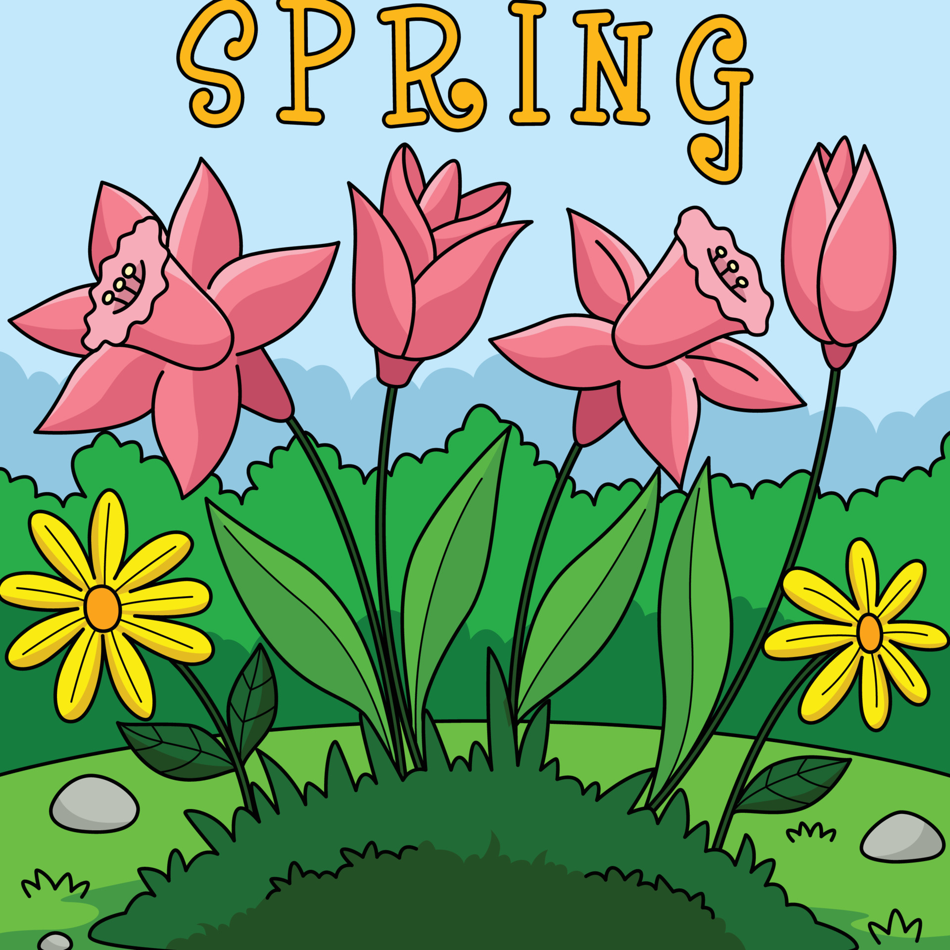 Spring Tulip Flowers Colored Cartoon Illustration 20119284 Vector Art ...