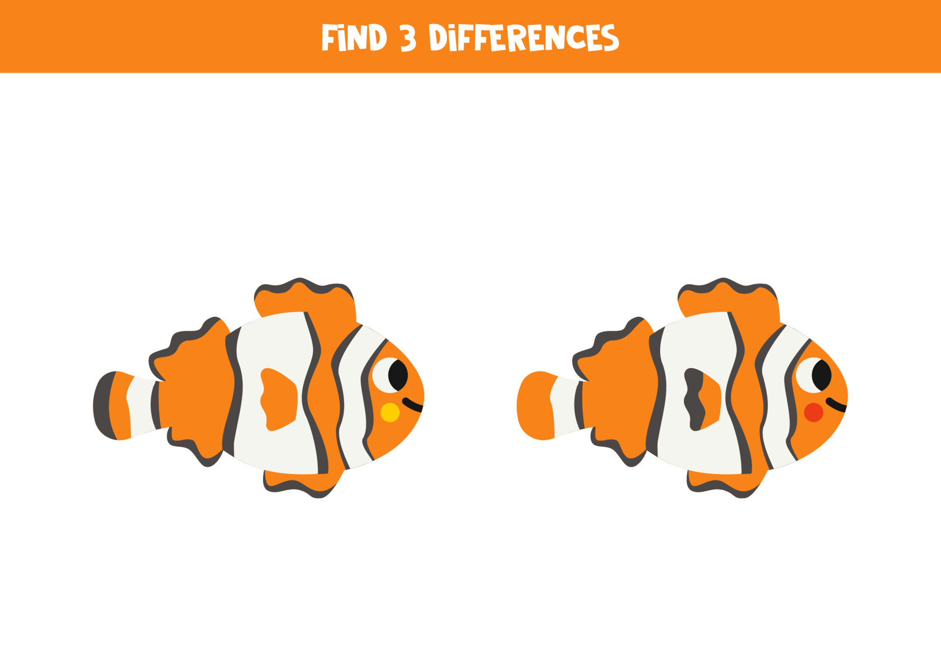 Find 3 differences between two cute clownfish. 20126492 Vector Art at ...