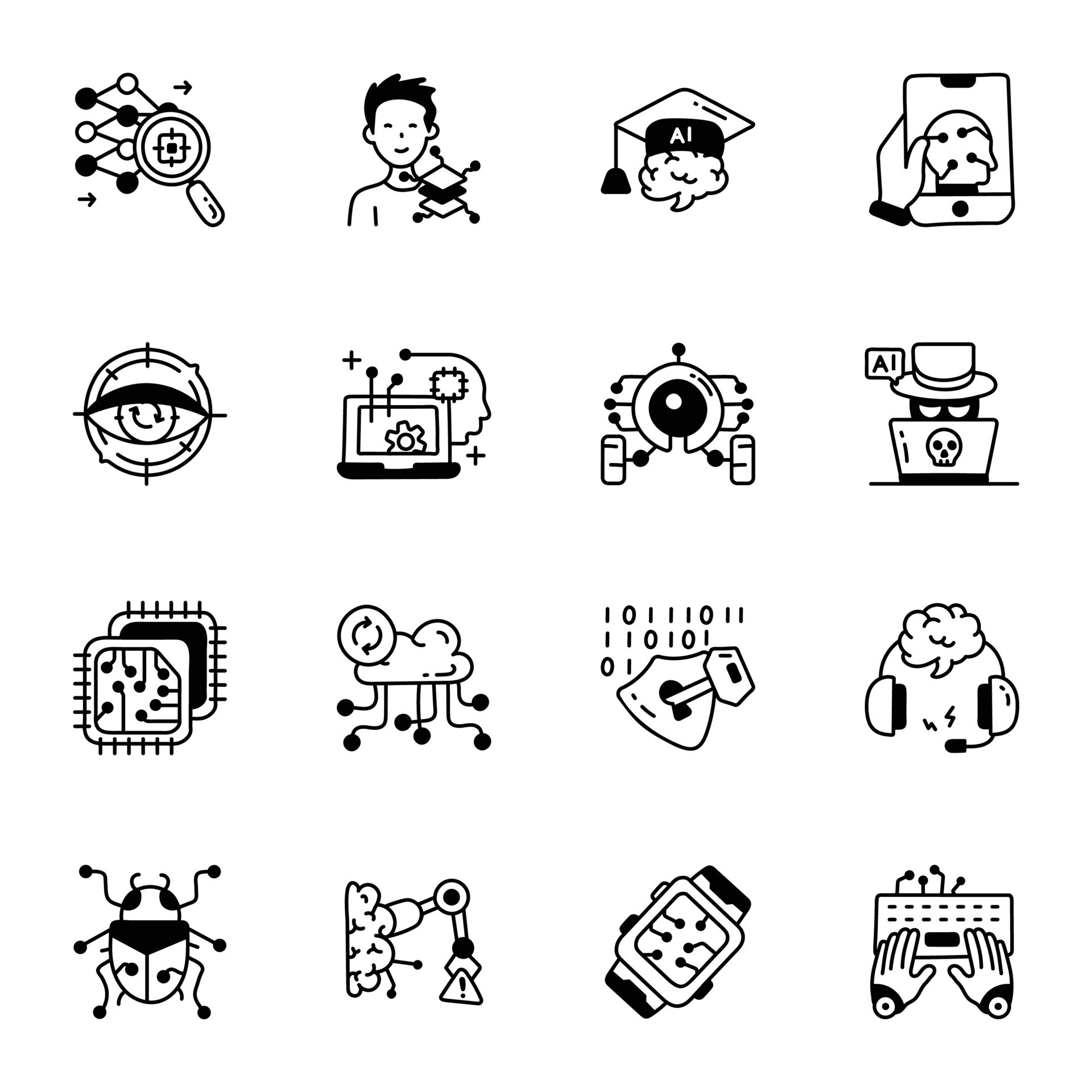 Set of AI Programming and Development Doodles 20127426 Vector Art at Vecteezy