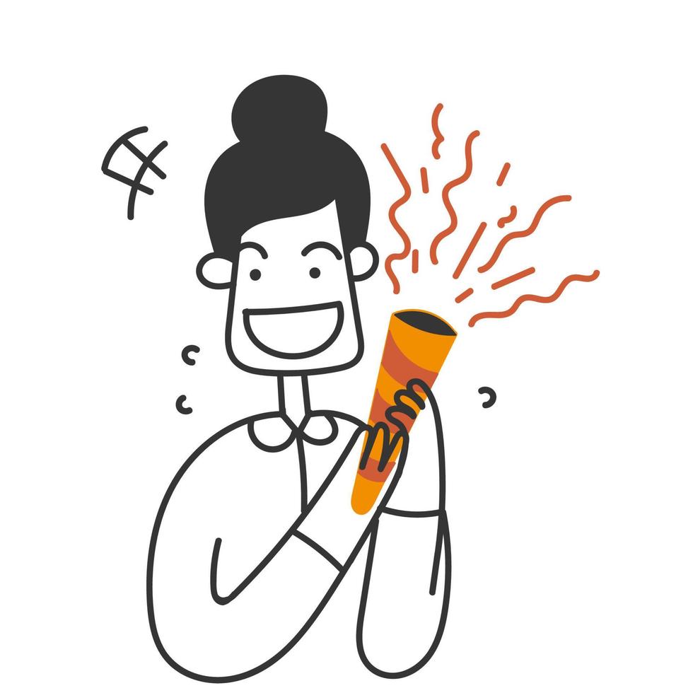 Hand Drawn Doodle Person Holding Party Popper Drawing Illustration 20144374 Vector Art At Vecteezy