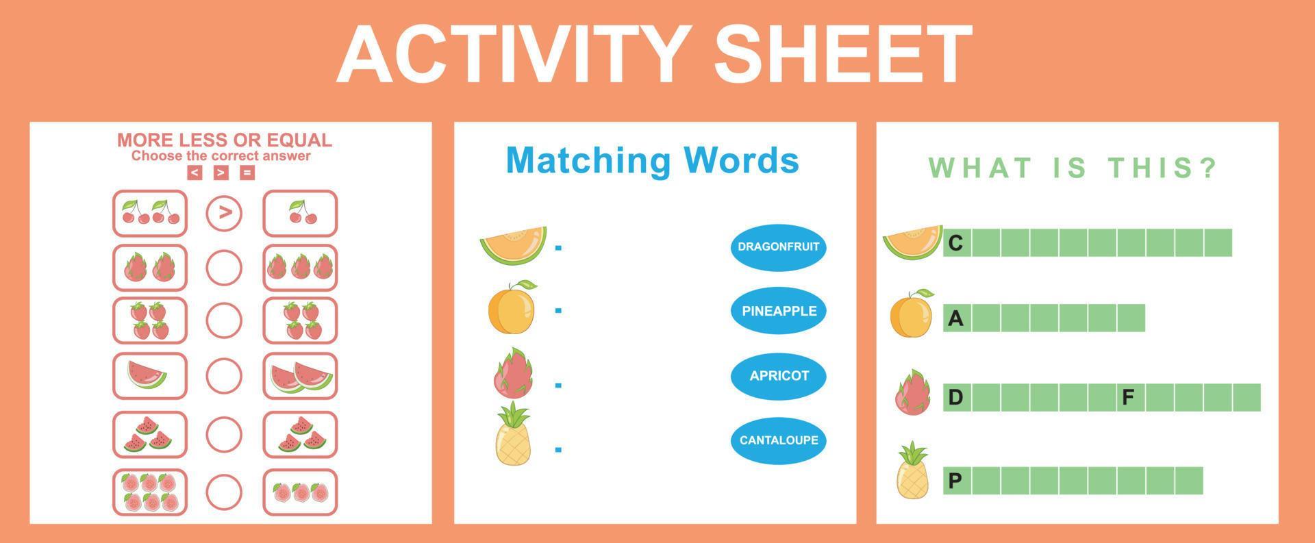 3 in 1 activity for children. Educational printable worksheet. Fruits ...