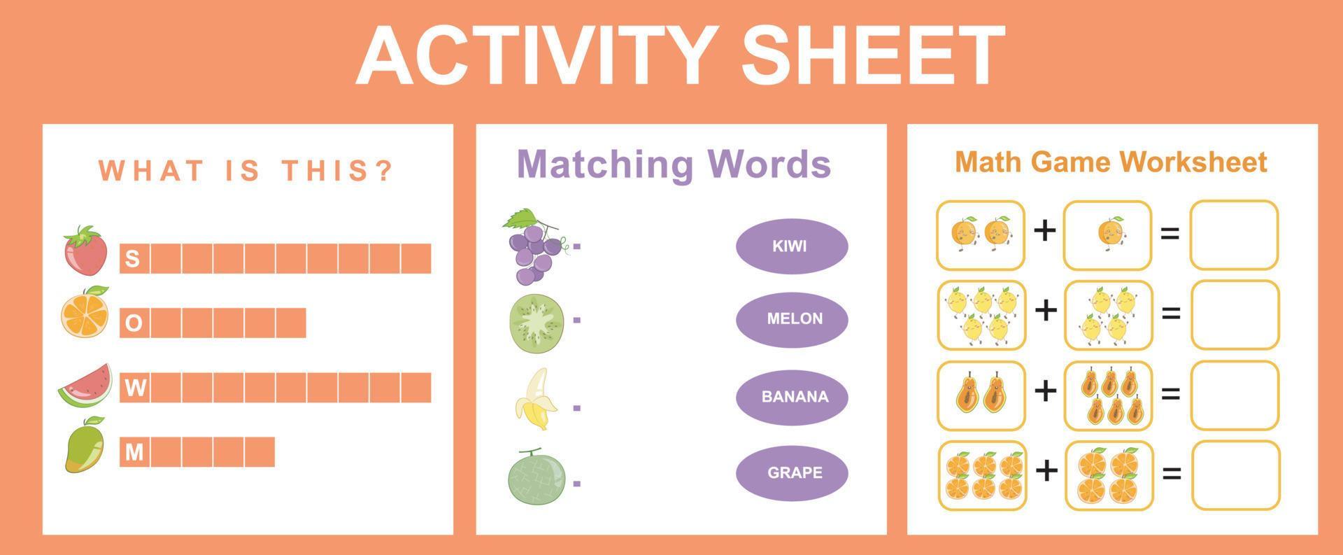 3 in 1 activity for children. Educational printable worksheet. Fruits ...