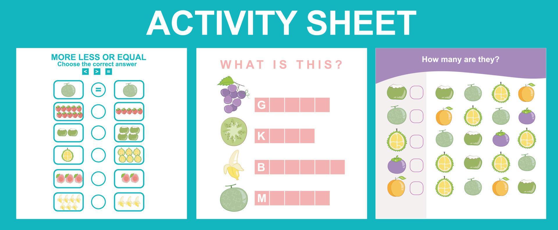 3 in 1 activity for children. Educational printable worksheet. Fruits ...