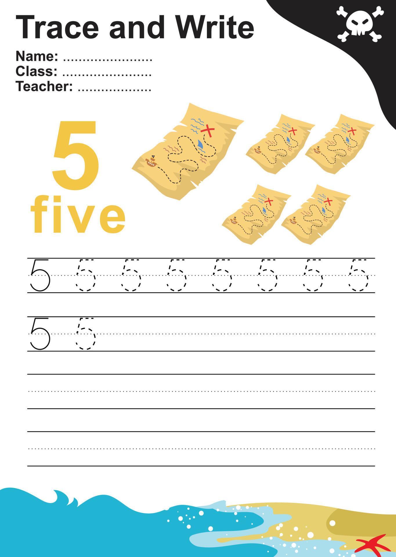 Trace and write number for children. Exercise for children to recognize ...