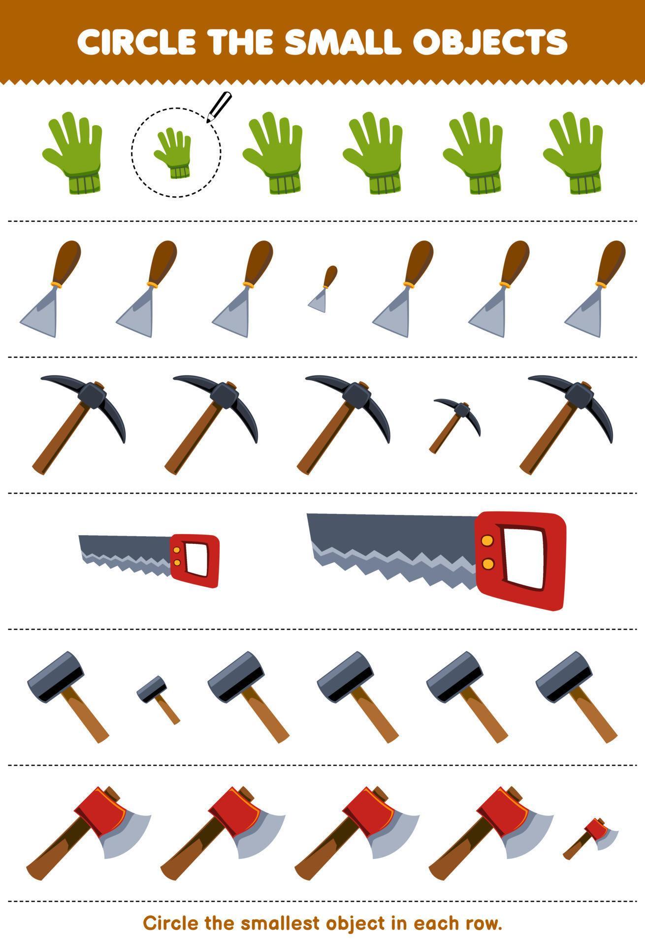 Education game for children circle the smallest object in each row of ...