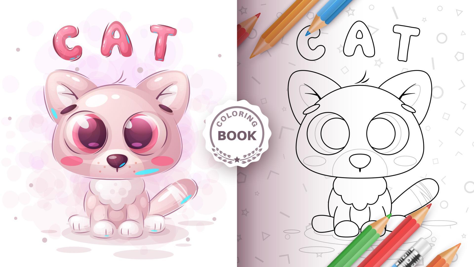 Coloring book cartoon character adorable cat, pretty animal idea for ...