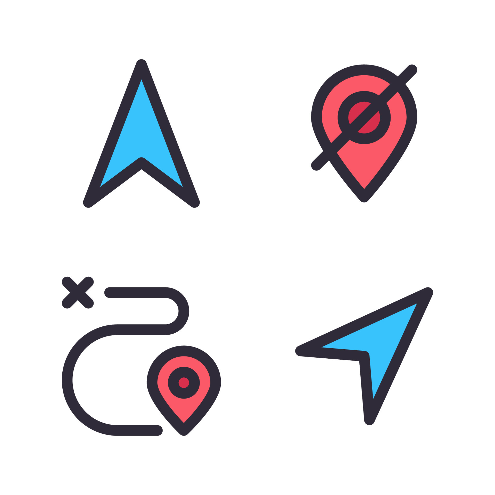 Maps Navigation icons set. Arrow, pin disable, pin direction, right way ... Maps Navigation icons set. Arrow, pin disable, pin direction, right way ...