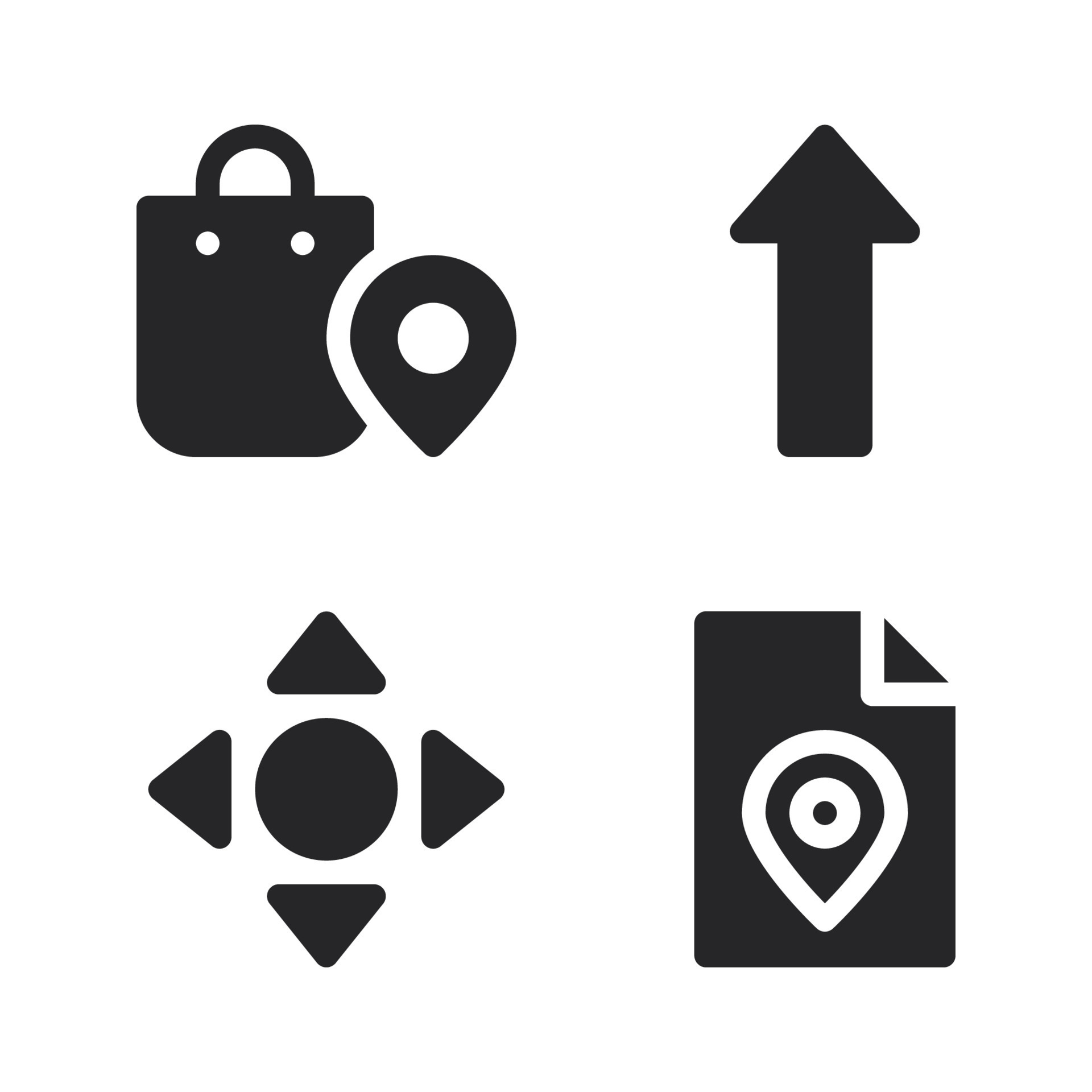 Maps Navigation icons set. Shopping pin, up arrow, direction, file map ...