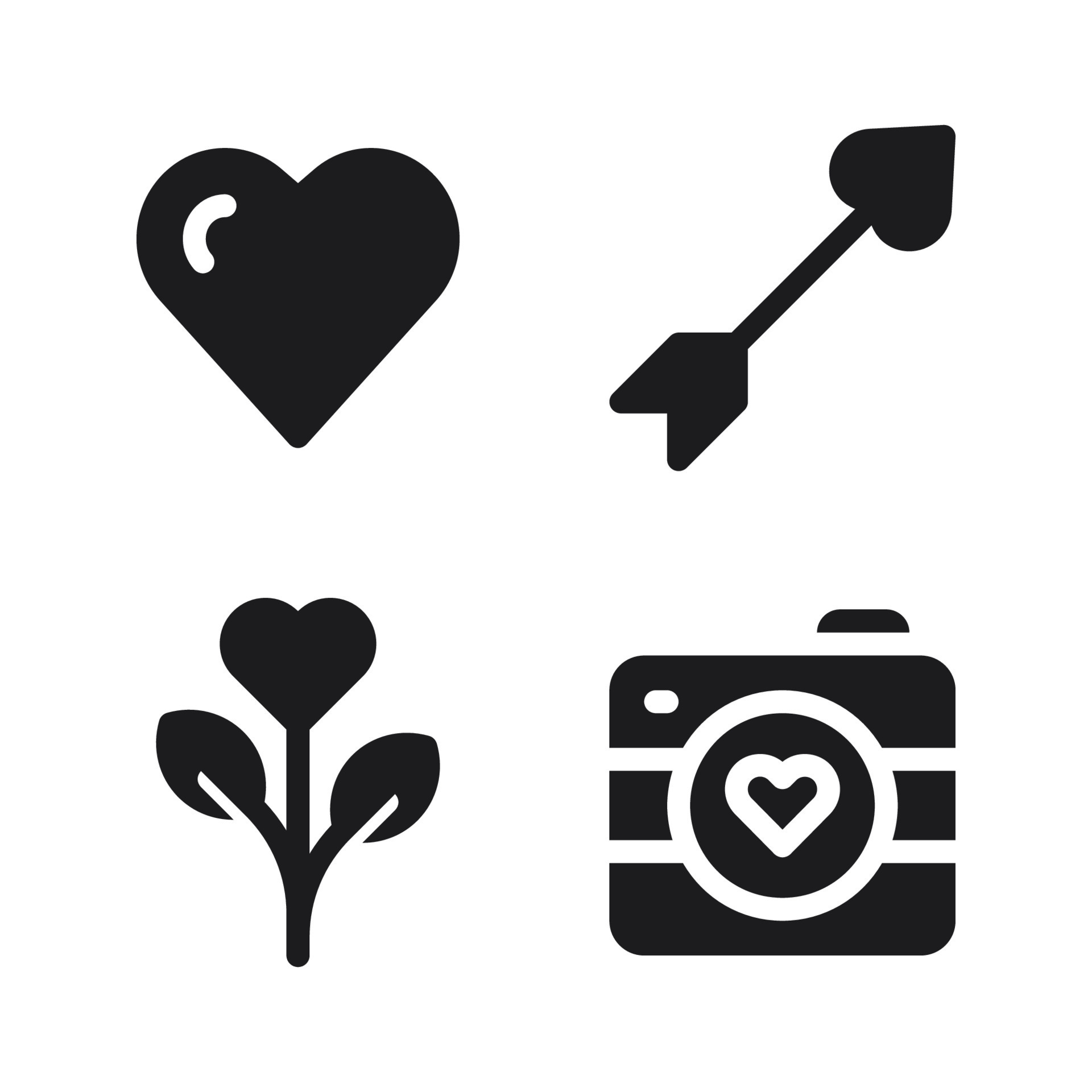 Romance icons set. love, arrow, flower, camera. Perfect for website mobile app, app icons ...