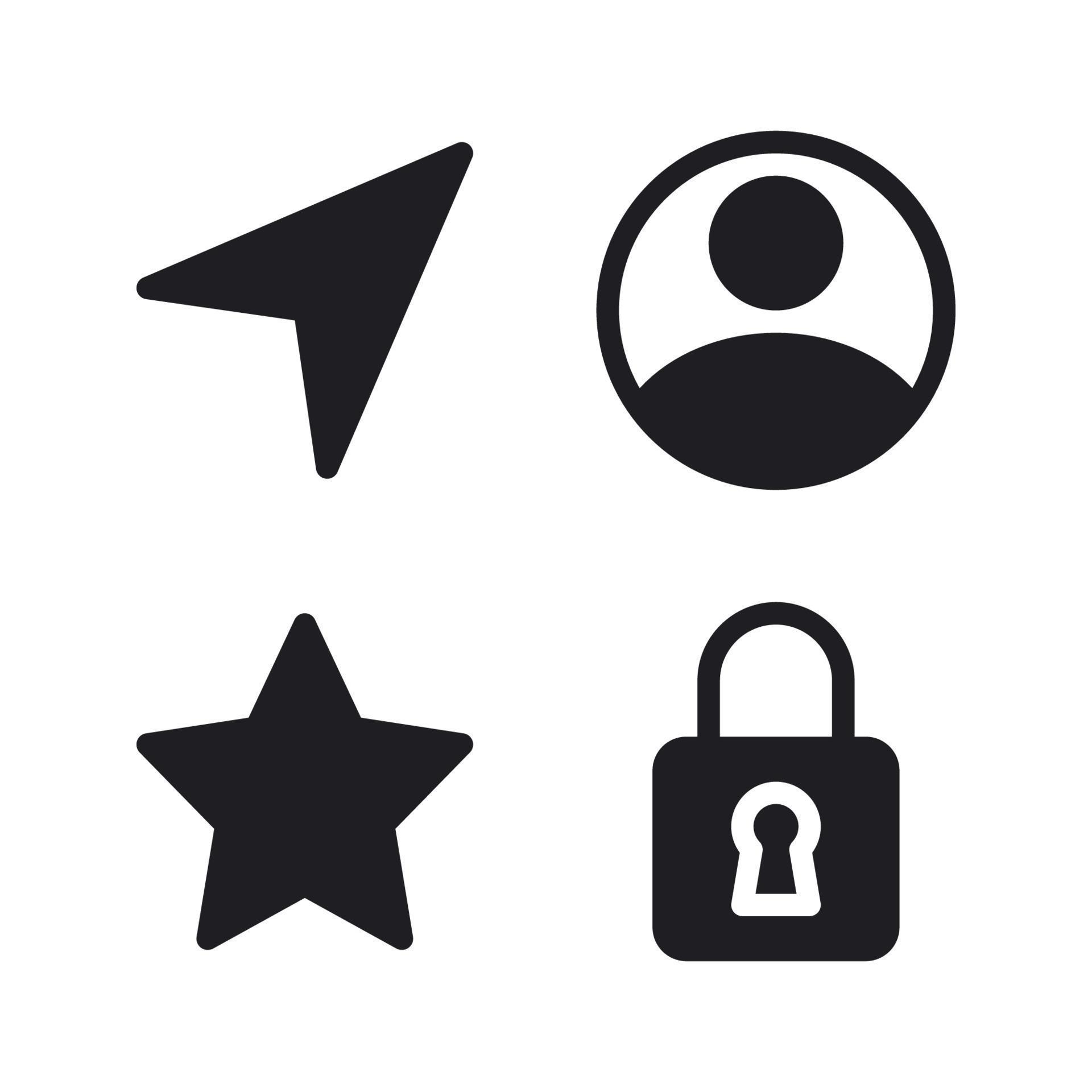 User Interface icons set. Share, user, star, locked. Perfect for ...