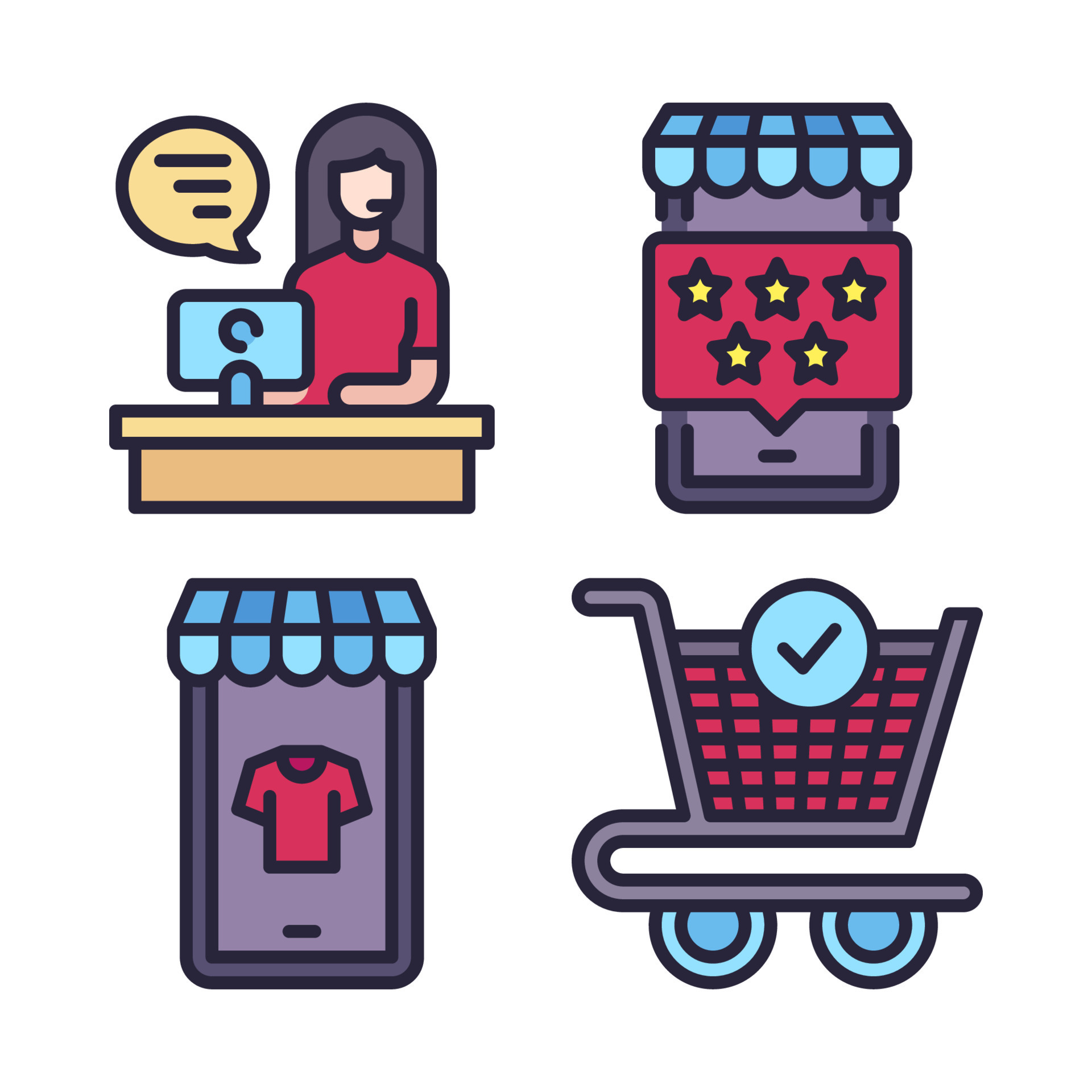 Ecommerce Icons Set Customer Service Smartphone Ecommerce Add Product Perfect For Website