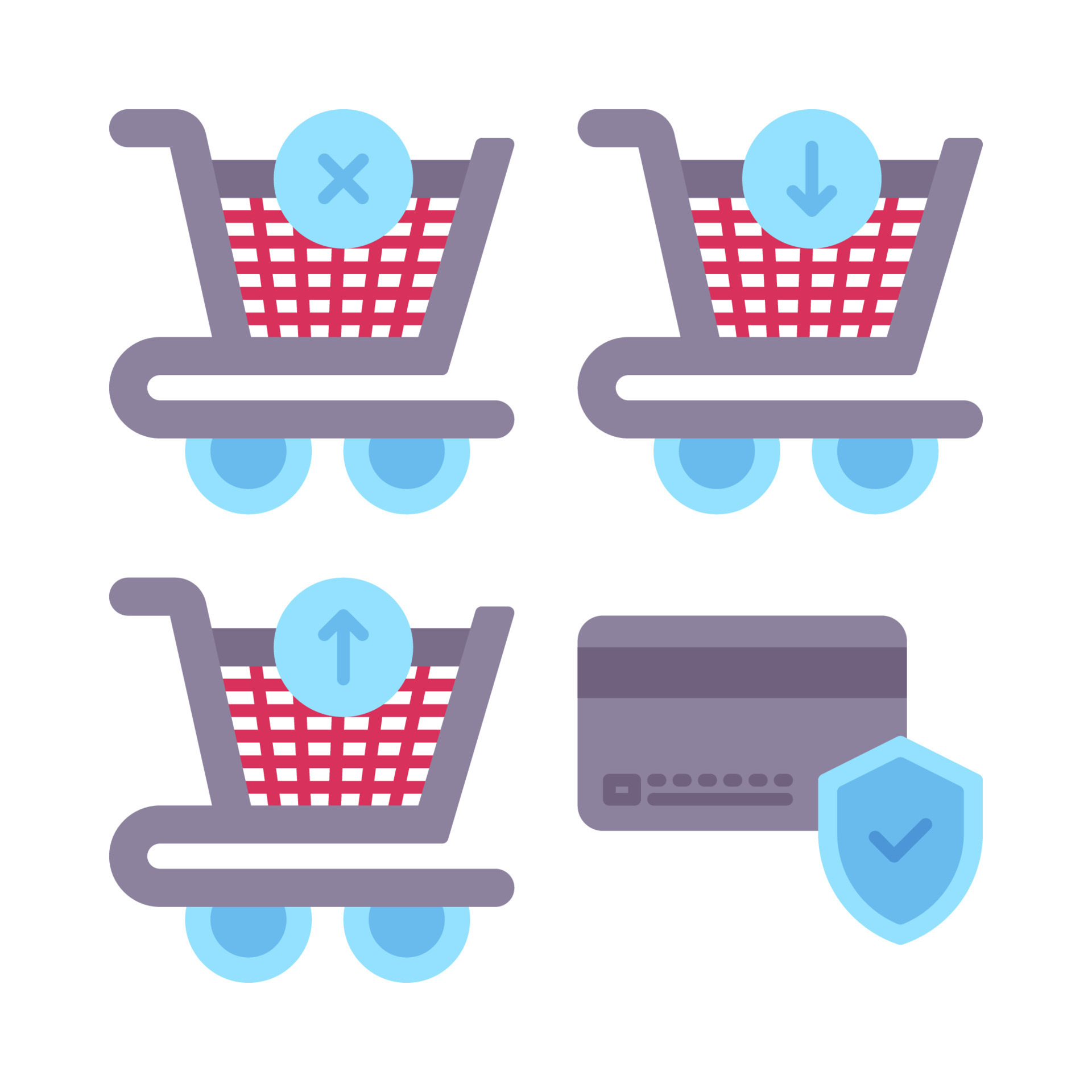 Ecommerce Icons Set Delete Product Add Product Out Of Cart Credit
