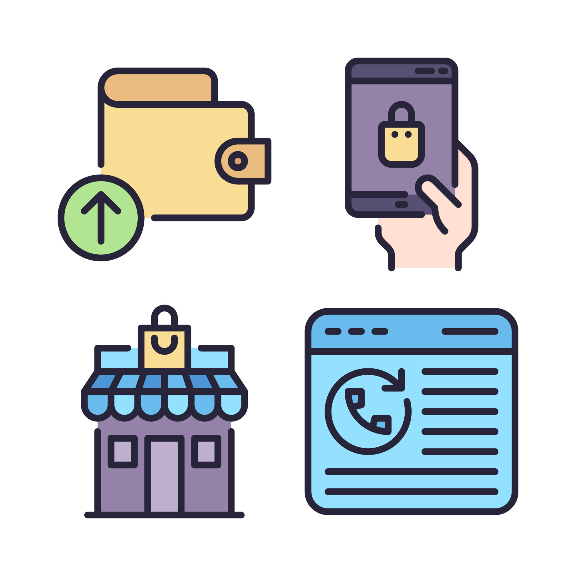 Ecommerce Icons Set Top Up Wallet Ecommerce Retail Store Web