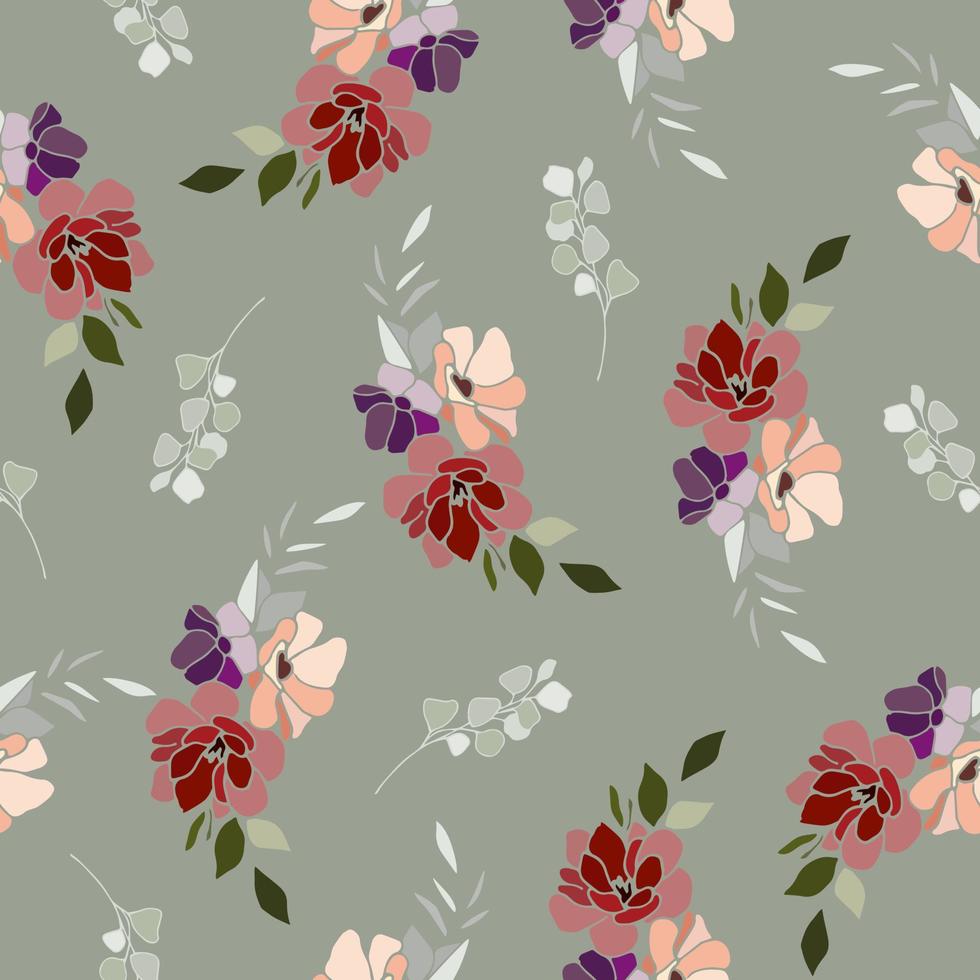 Seamless floral pattern on grey background 20176707 Vector Art at Vecteezy
