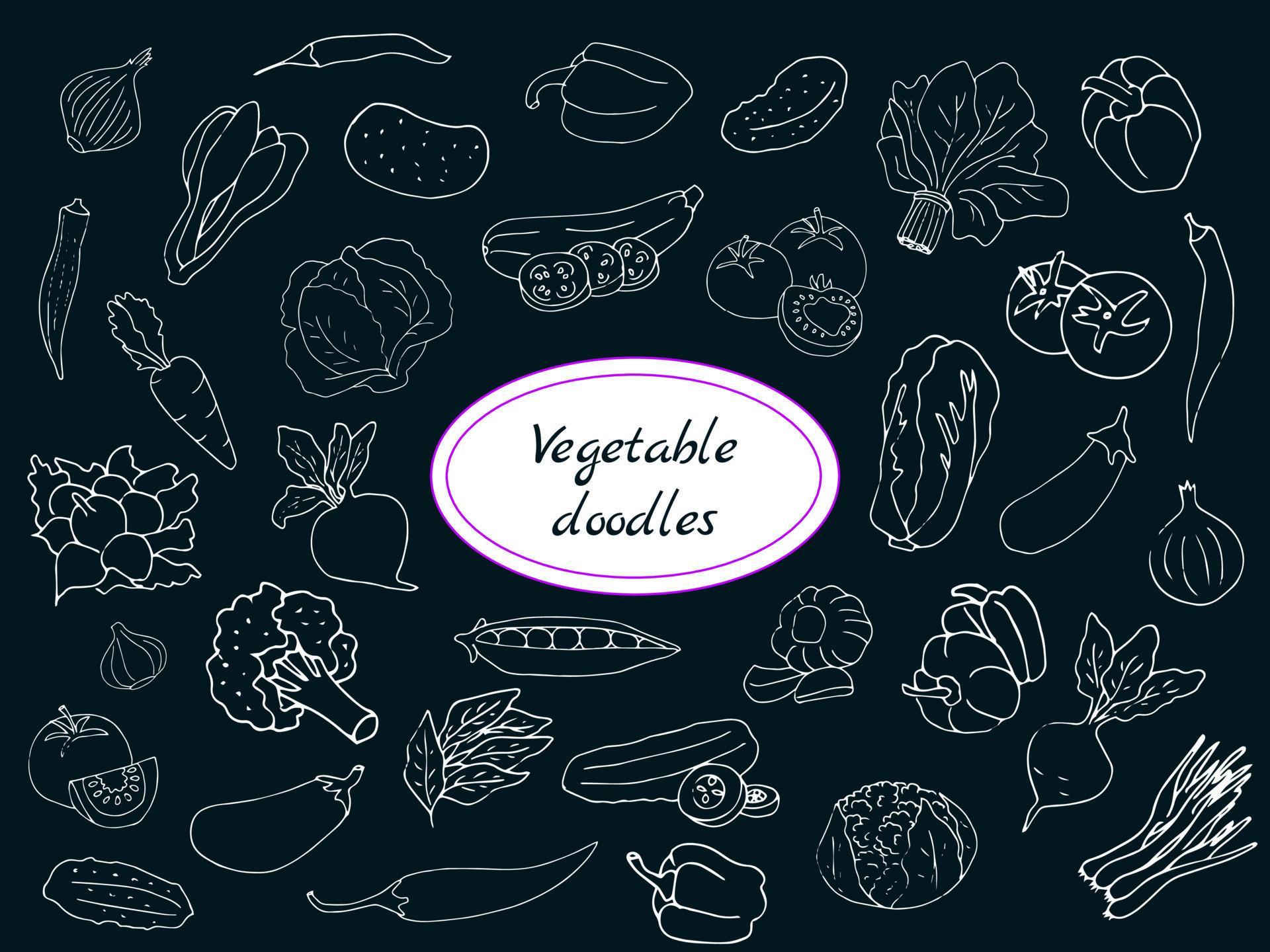 Hand-drawn vegetable doodles icon set, fresh vegetable background for ...