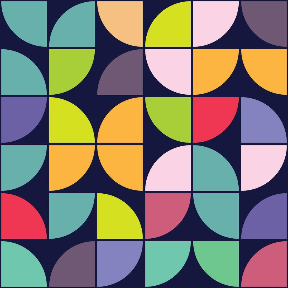 70's Geometric shapes pattern. Vintage Style Mid Century Modern Vector seamless repeat perfect ...